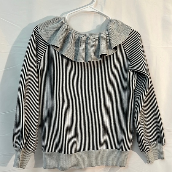 SHEIN | Sweaters | 16 Sheen Blackwhite Striped Sweater With Ruffle ...